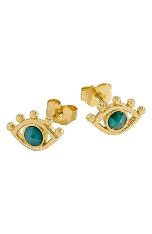 Estée Lauder Green Cubic Zirconia Evil Eye Stud Earrings