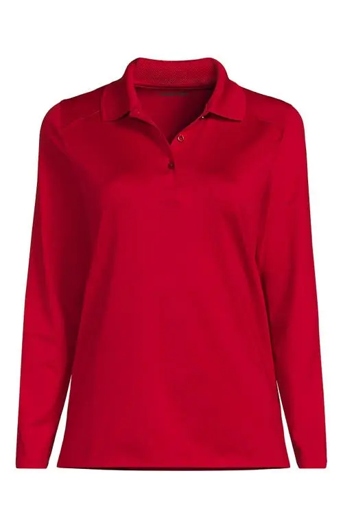 LANDS' END Long Sleeve Feminine Fit Rapid Dry Polo Shirt - Red