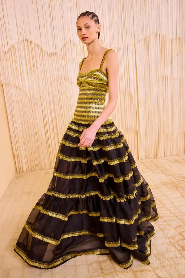 Ulla Johnson Kaleo Drop Waist Gown In Gold Spun - 40% Off | Editorialist