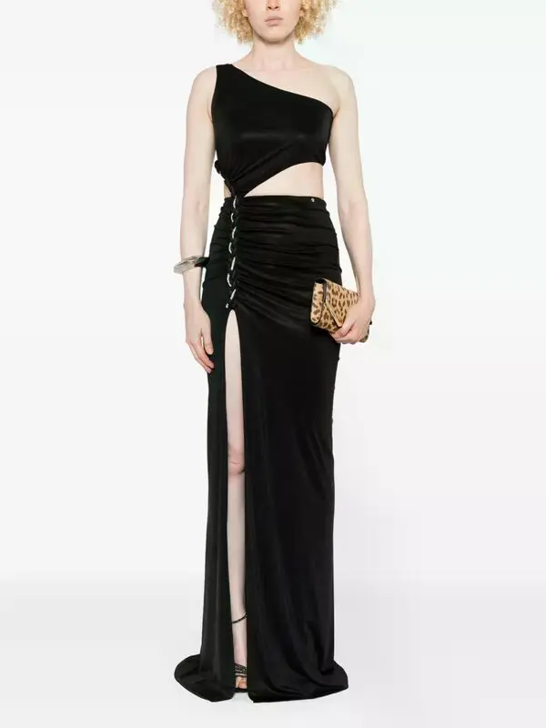 NISSA Open-back Ruched Maxi Dress - Black