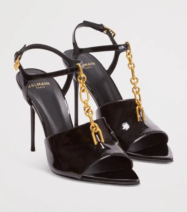 Balmain Patent Leather Heeled Mules - Black