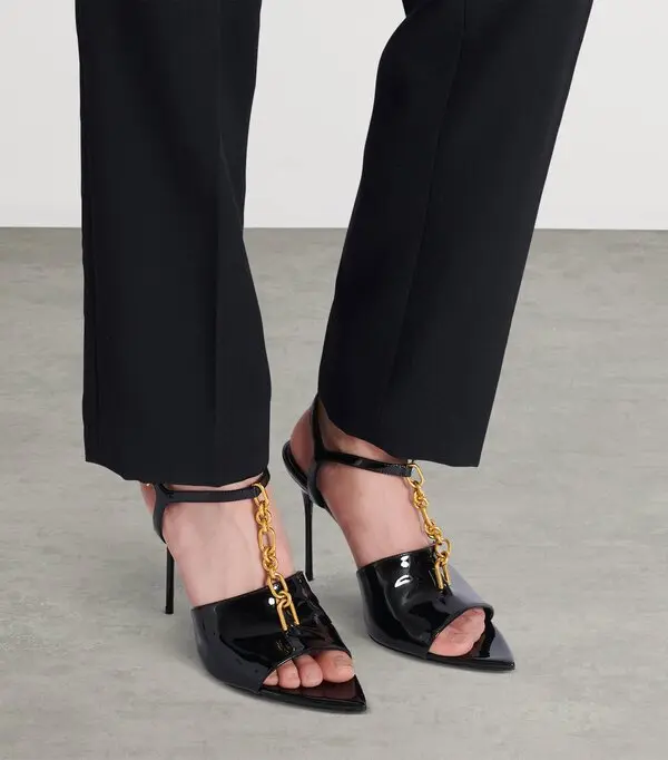 Balmain Patent Leather Heeled Mules - Black
