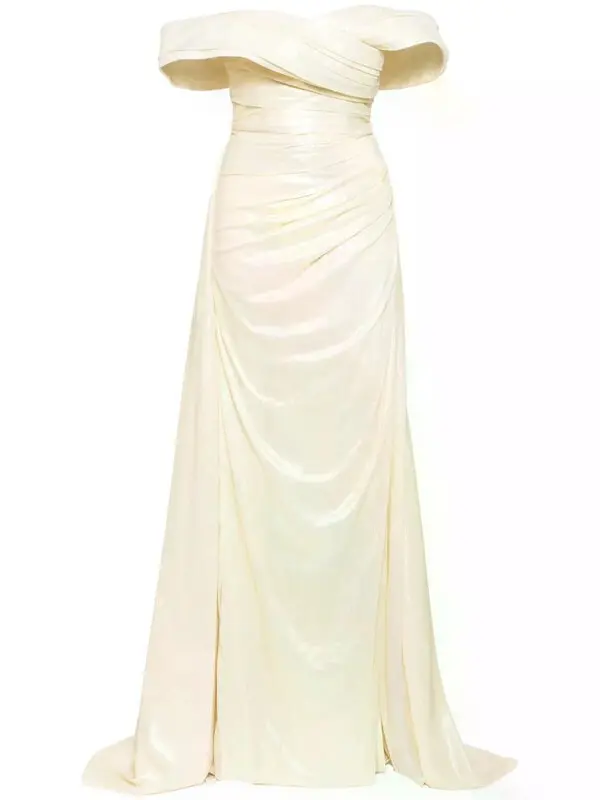 SAIID KOBEISY Lamé Off-shoulder Dress
