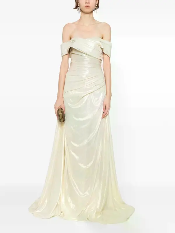 SAIID KOBEISY Lamé Off-shoulder Dress