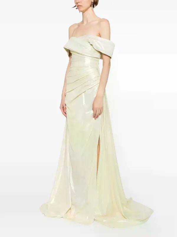 SAIID KOBEISY Lamé Off-shoulder Dress