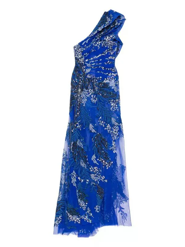 SAIID KOBEISY One-shoulder Embroidered Gown - Blue