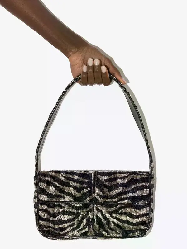 Staud Tommy Beaded Zebra-pattern Shoulder Bag - Black