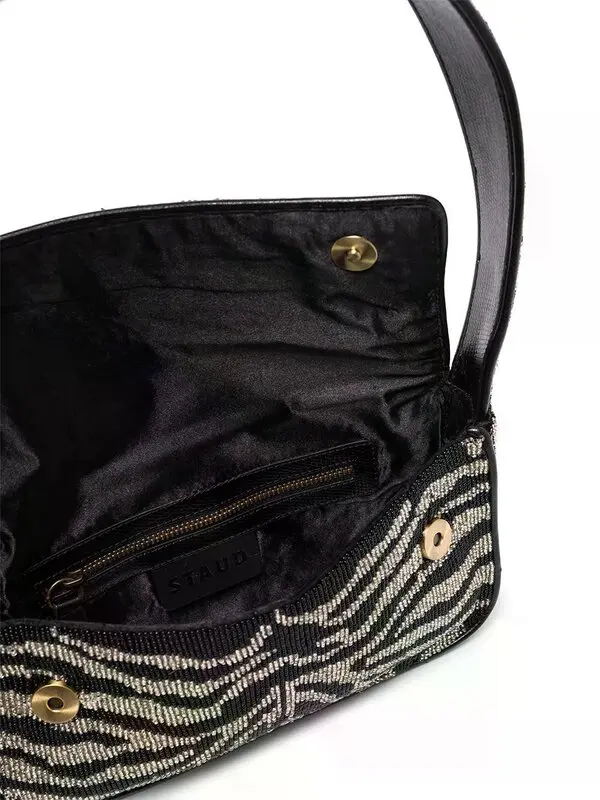 Staud Tommy Beaded Zebra-pattern Shoulder Bag - Black