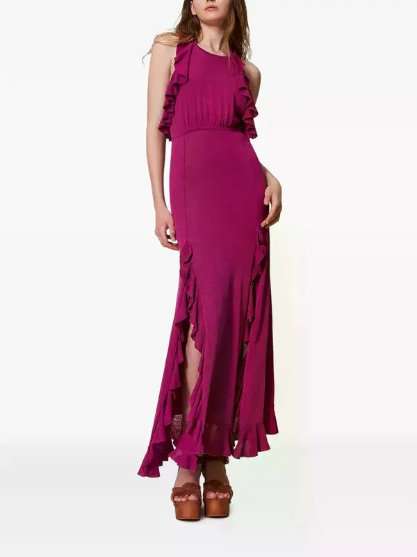 TWINSET Sleeveless Knitted Maxi Dress With Open Back And Side Slits - Purple