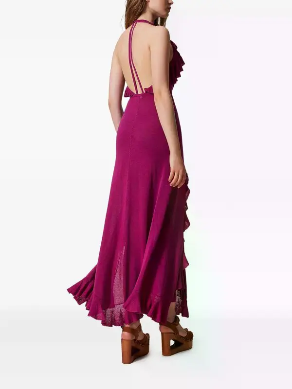TWINSET Sleeveless Knitted Maxi Dress With Open Back And Side Slits - Purple
