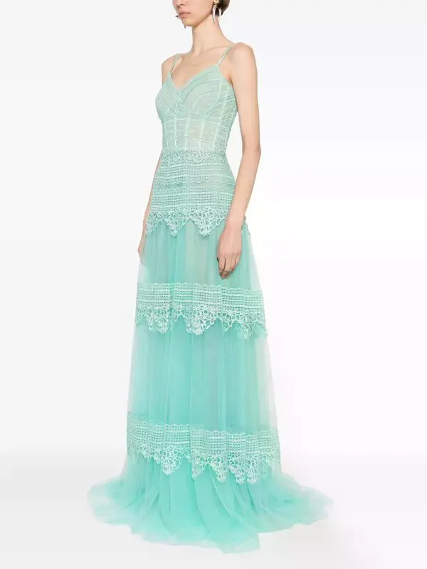 SAIID KOBEISY Lace Long Dress - Green