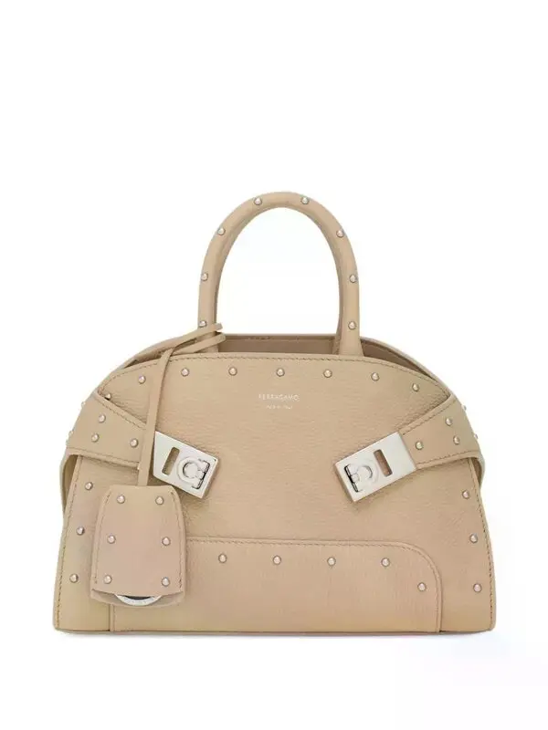 FERRAGAMO Studded Leather Hug Tote Bag