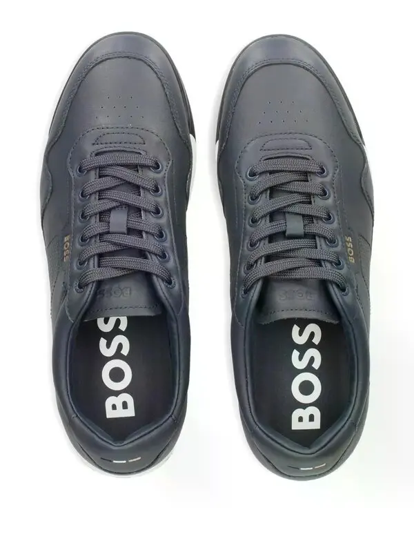 BOSS Nappa Leather Trainers With Perforated Details And Embossed Logo - Blue