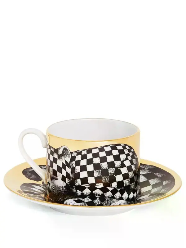 FORNASETTI High Fidelity Quadrettato Porcelain Tea Cup - Black