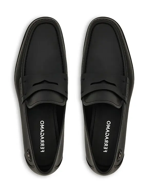 FERRAGAMO Leather Penny Loafers - Nero