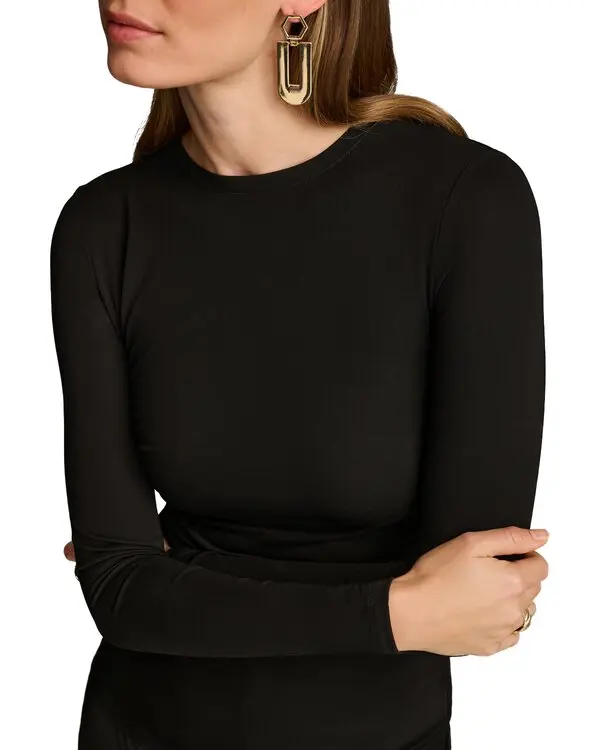 Donna Karan New York Long Sleeve Gathered Stretch Crepe Tee