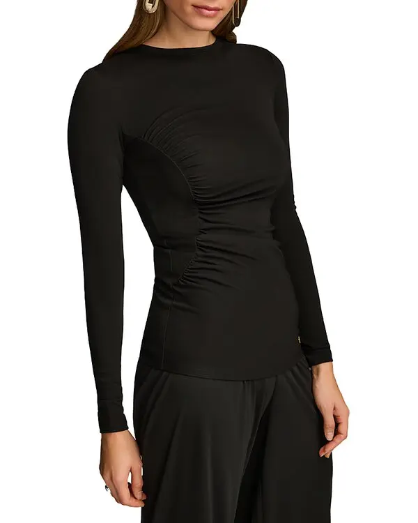 Donna Karan New York Long Sleeve Gathered Stretch Crepe Tee