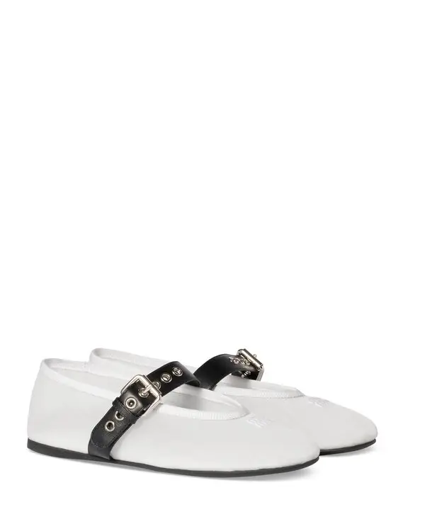 Miu Miu Buckled Mary Jane Flats - Bianco