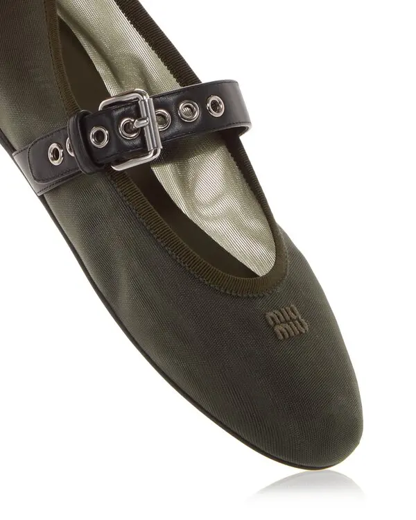 Miu Miu Mary Jane Flat - Olive