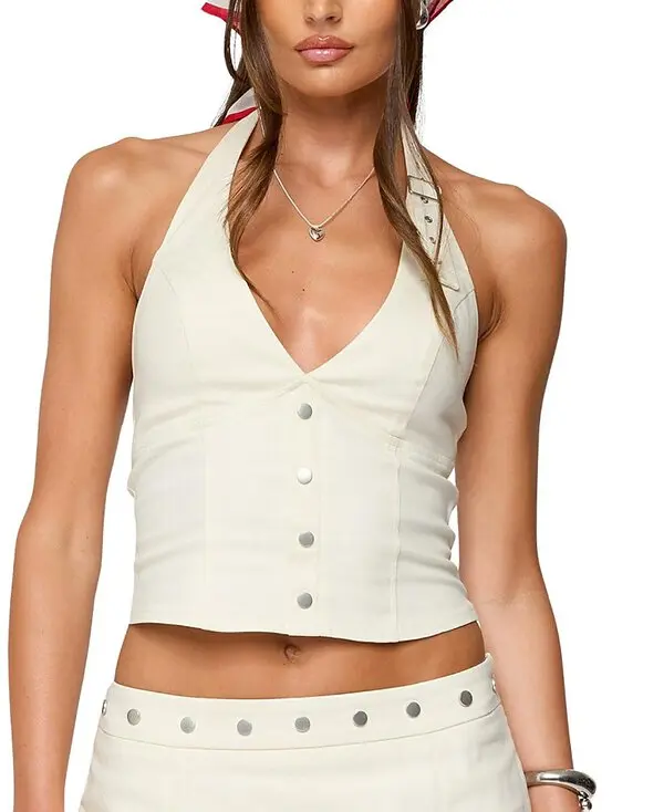 EDIKTED Keli Buckle Halter Top - Cream