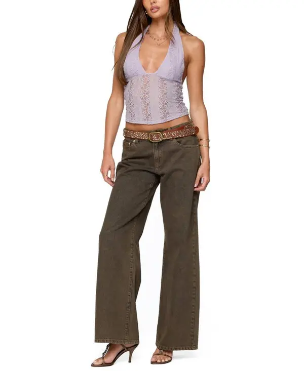 EDIKTED Textured Sheer Lace Halter Top