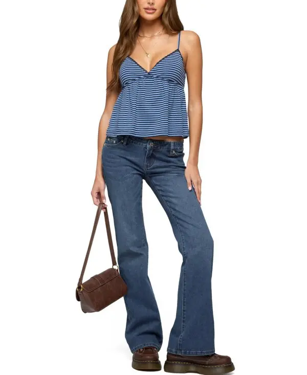 EDIKTED Orietta Striped Babydoll Top - Navy