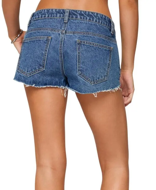 EDIKTED Devin Low Rise Denim Shorts - Blue-washed