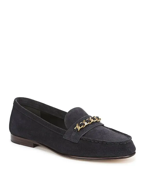 Veronica Beard Chain Detail Suede Loafer Flats - Navy