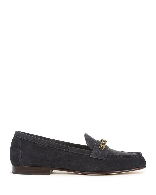 Veronica Beard Chain Detail Suede Loafer Flats - Navy