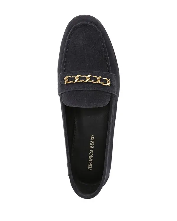 Veronica Beard Chain Detail Suede Loafer Flats - Navy