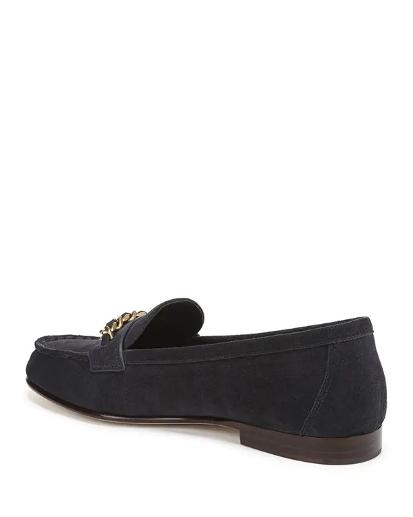 Veronica Beard Chain Detail Suede Loafer Flats - Navy