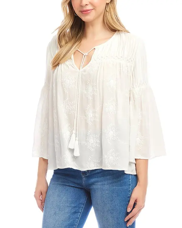 Karen Kane Embroidered Pin Tuck Top