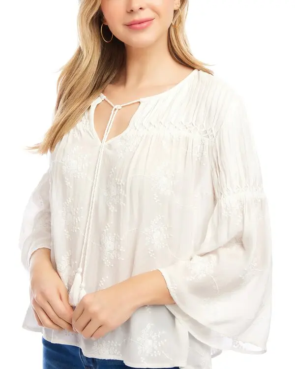 Karen Kane Embroidered Pin Tuck Top