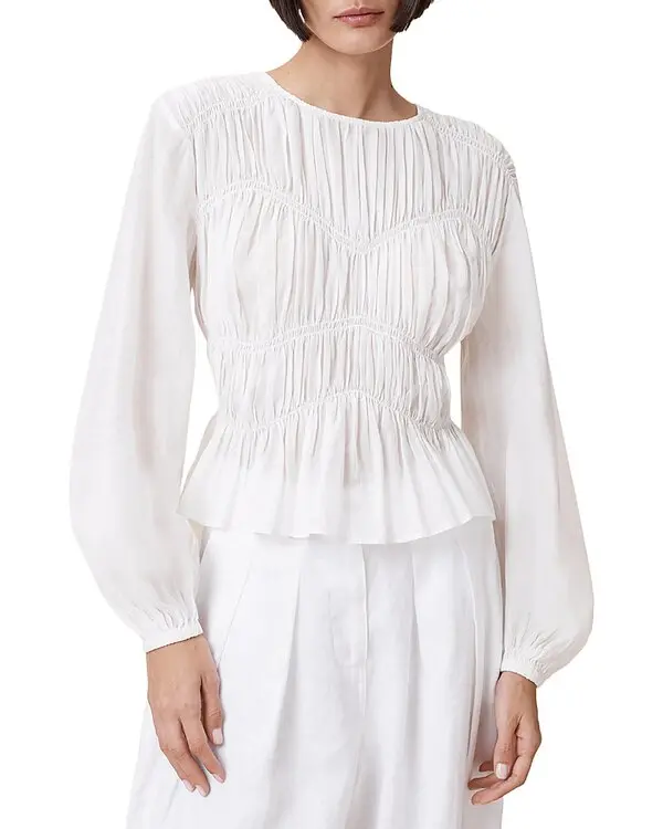 ALLSAINTS Melani Smocked Peplum Top - Antique White