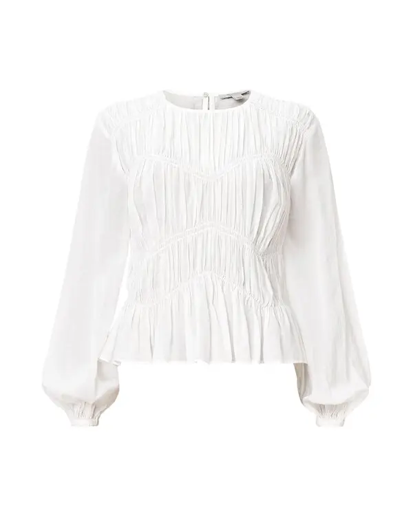 ALLSAINTS Melani Smocked Peplum Top - Antique White