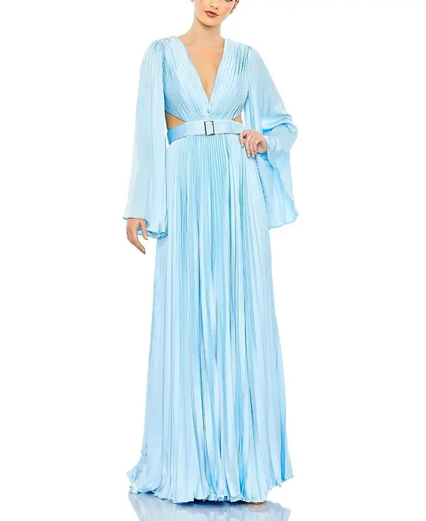 Mac Duggal Long Sleeve Lace-up Back Charmeuse Gown