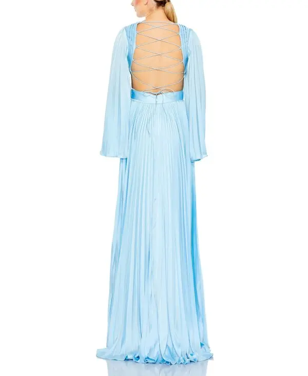 Mac Duggal Long Sleeve Lace-up Back Charmeuse Gown