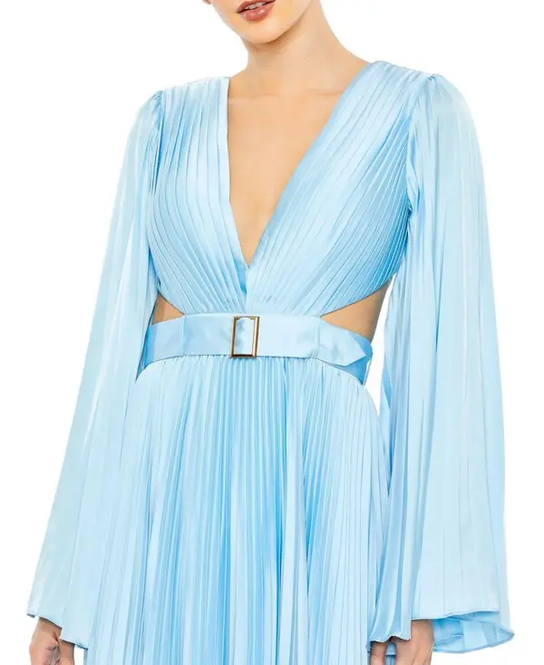 Mac Duggal Long Sleeve Lace-up Back Charmeuse Gown