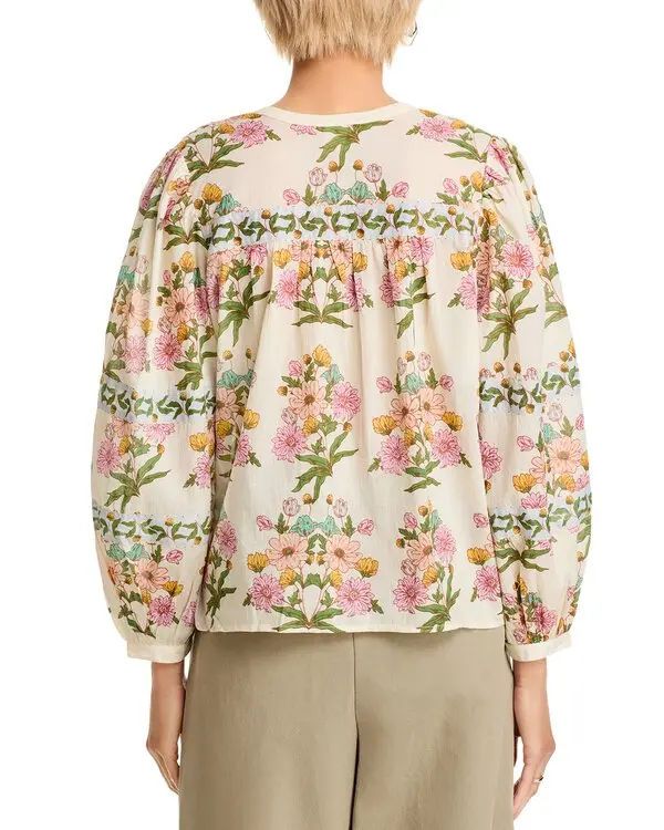 Aqua Floral Popover Top
