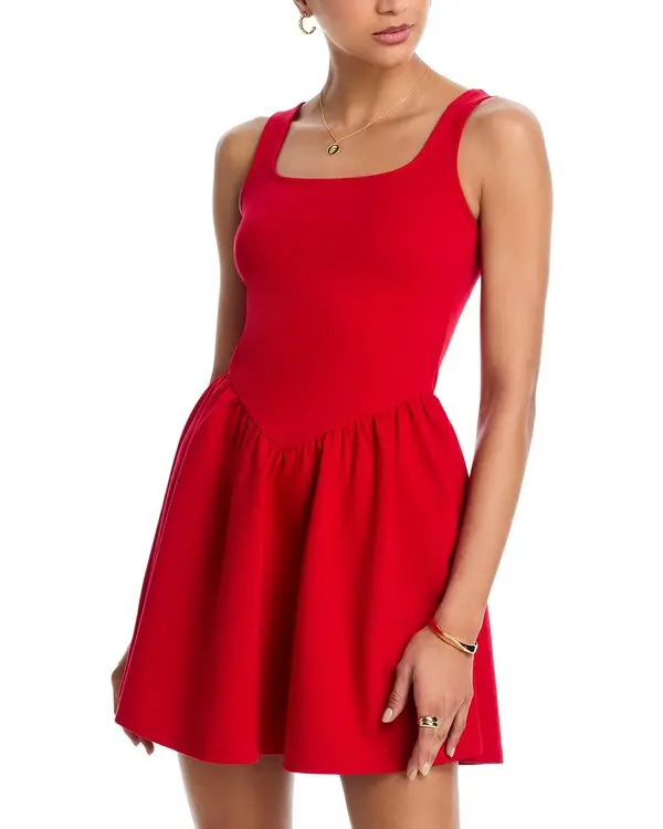 Aqua Ponte Square Neck Mini Dress - Red