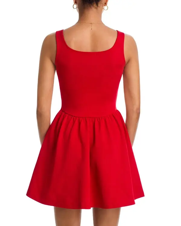 Aqua Ponte Square Neck Mini Dress - Red