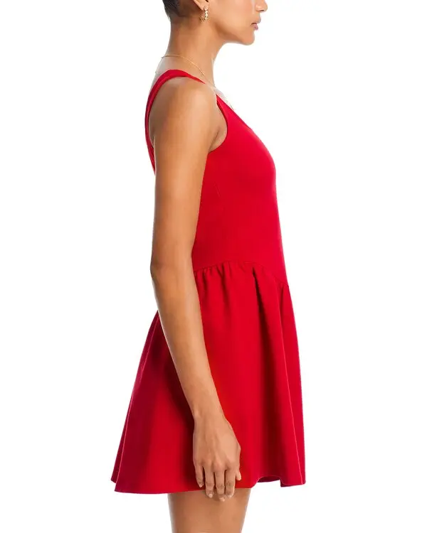 Aqua Ponte Square Neck Mini Dress - Red
