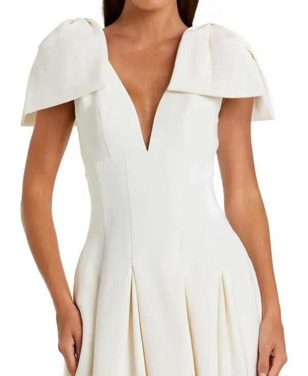 Mac Duggal Crepe A-line Midi Dress With Bow Straps - Ivory