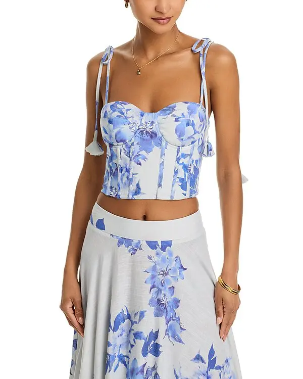 Aqua Placed Floral Bustier Top - Blue