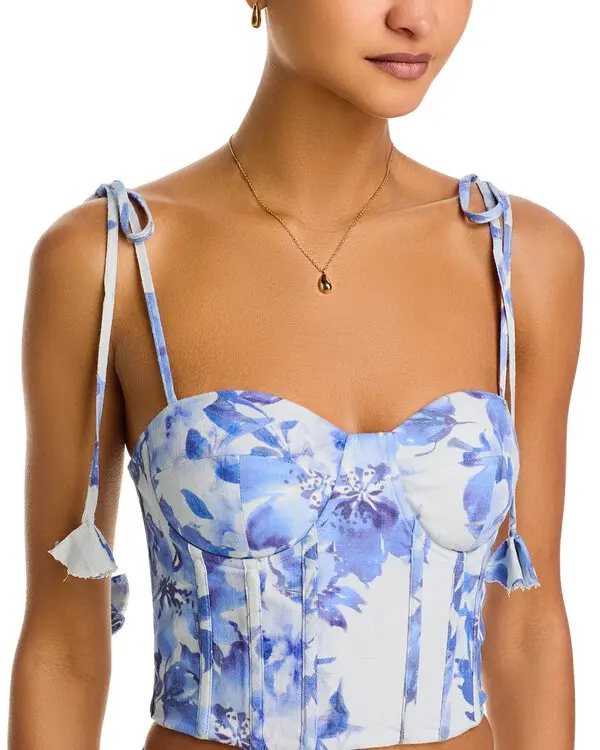 Aqua Placed Floral Bustier Top - Blue