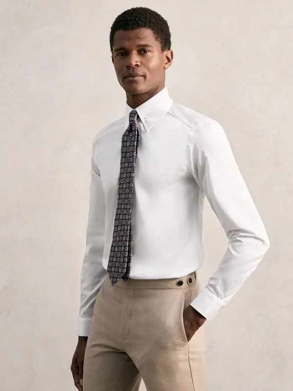 REISS Caldwell Slim Fit Cotton Pin Collar Shirt - White