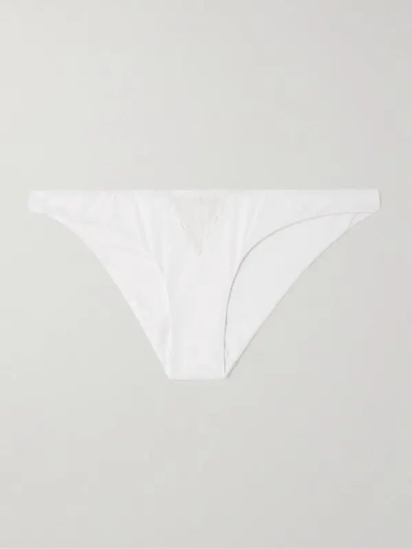 Kiki De Montparnasse Lace-trimmed Bikini Briefs - Neutrals