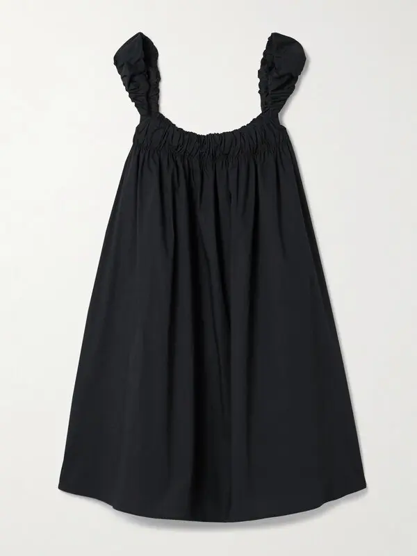 Staud Beau Gathered Cotton-blend Poplin Mini Dress - Black