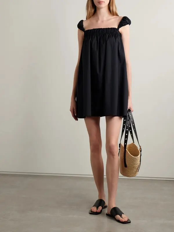 Staud Beau Gathered Cotton-blend Poplin Mini Dress