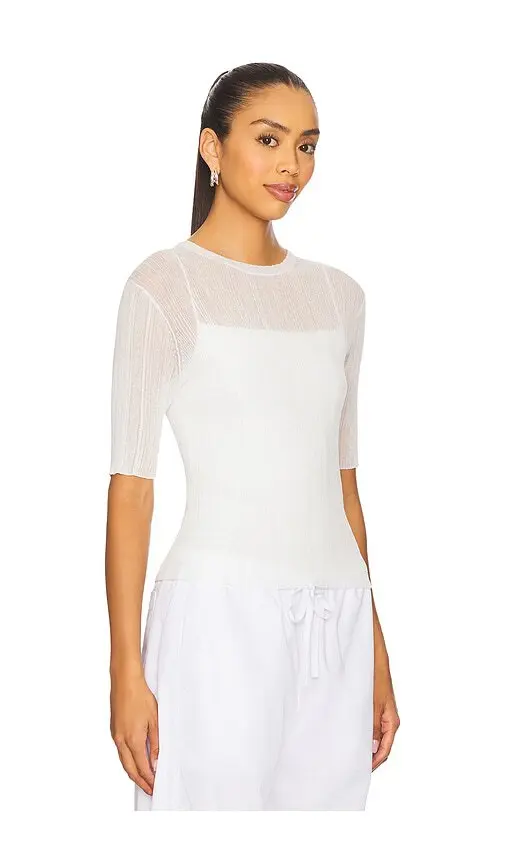 Vince Double Layer Rib Elbow Sleeve Top - Optic White